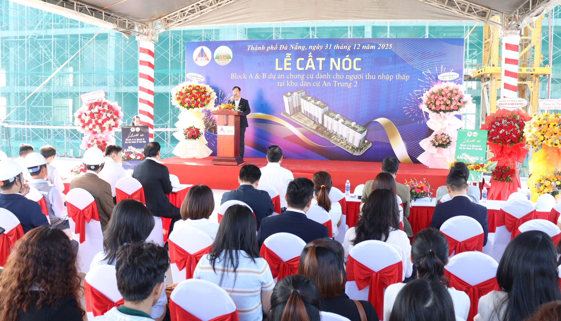 The roof has been completed for two social housing blocks at the An ...